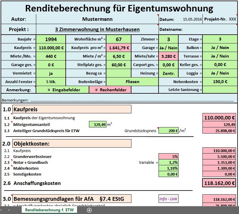 Excel-Vorlagen-Paket: Steuer-, Nebenkosten- und Rendite-Berechnung für Immobilien